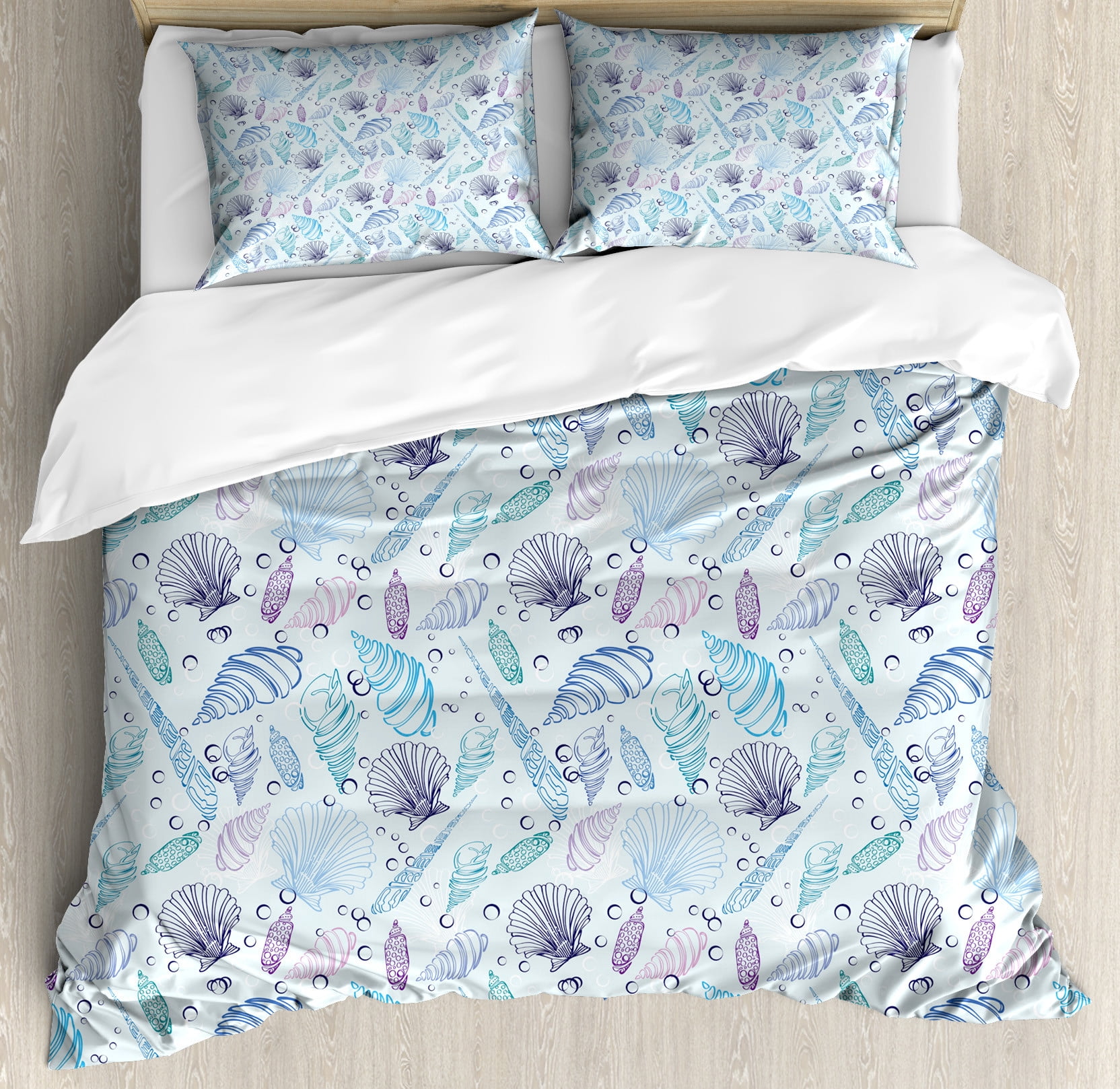 Nautical Duvet Cover Set, Various Sea Shell Pattern Underwater Bubbles ...