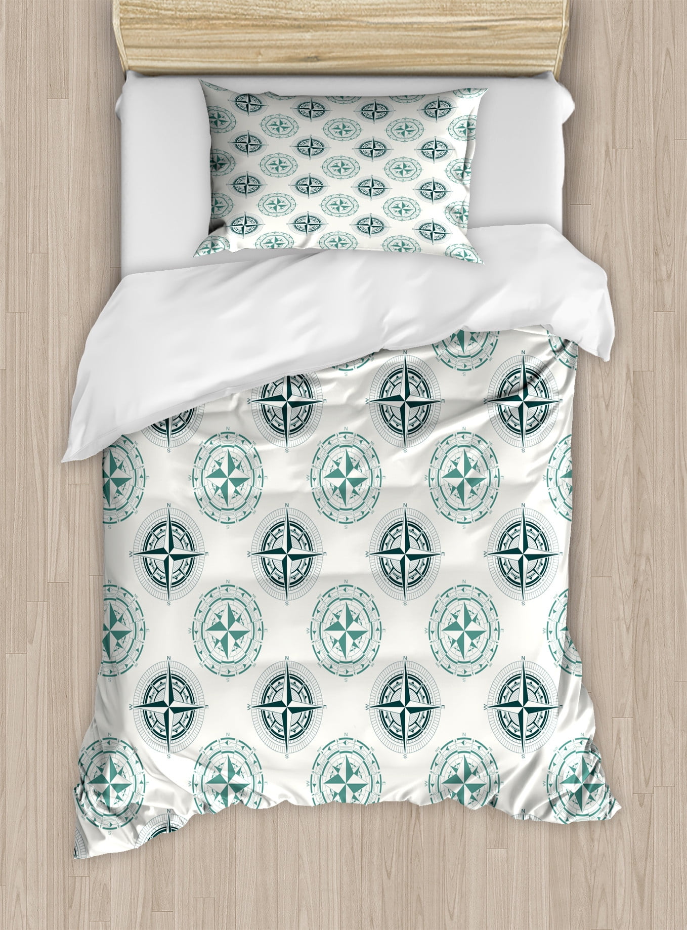 Nautical Duvet Cover Set, Windrose Circles Ship Yacht Navigation ...