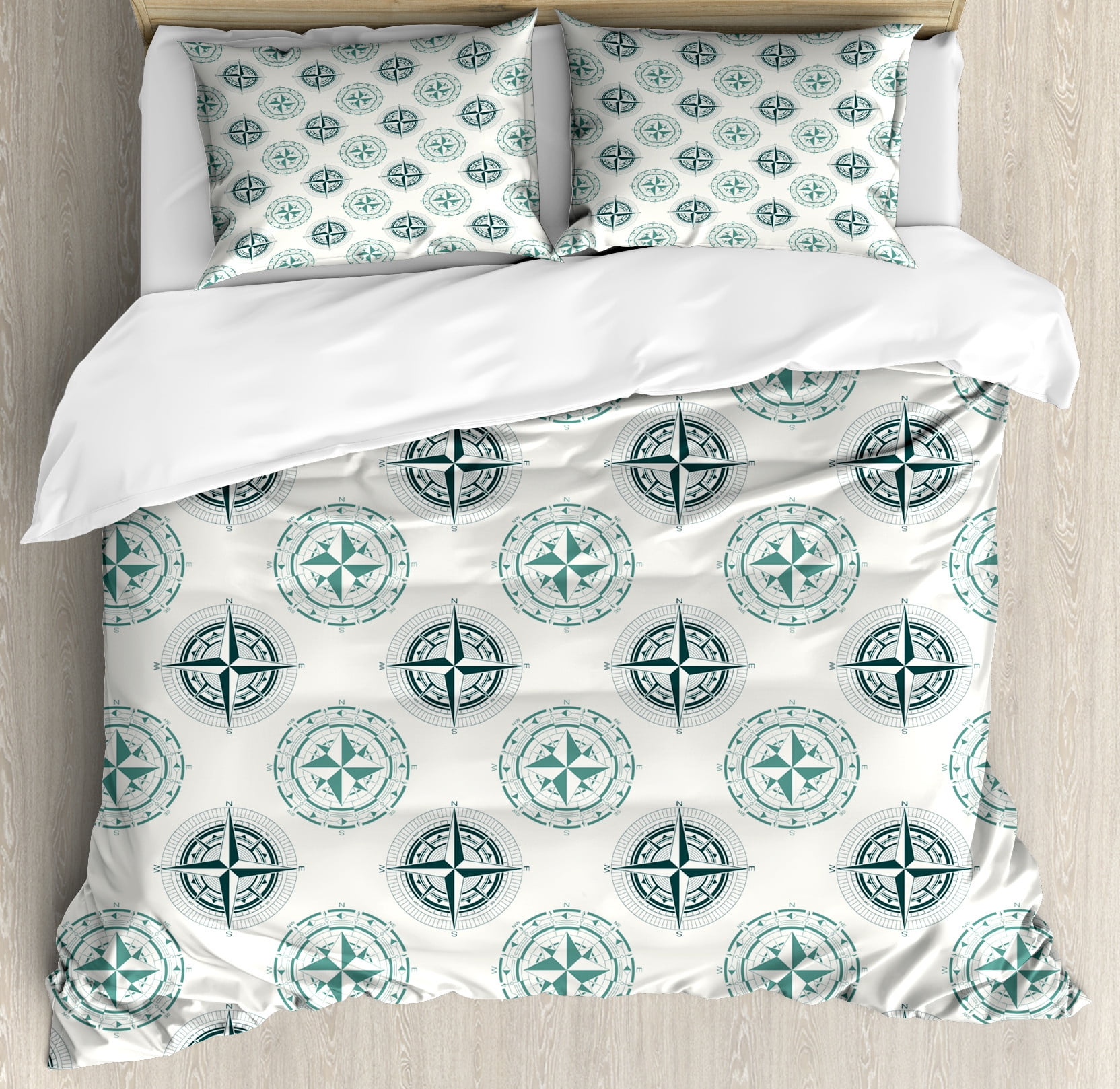 Nautical Duvet Cover Set, Windrose Circles Ship Yacht Navigation ...