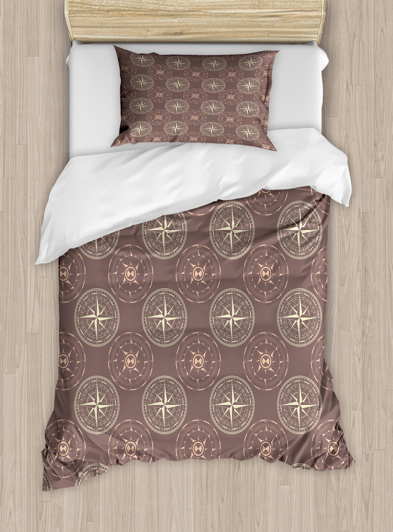 Nautical Duvet Cover Set, Windrose Pattern Compass Circles Navigation ...