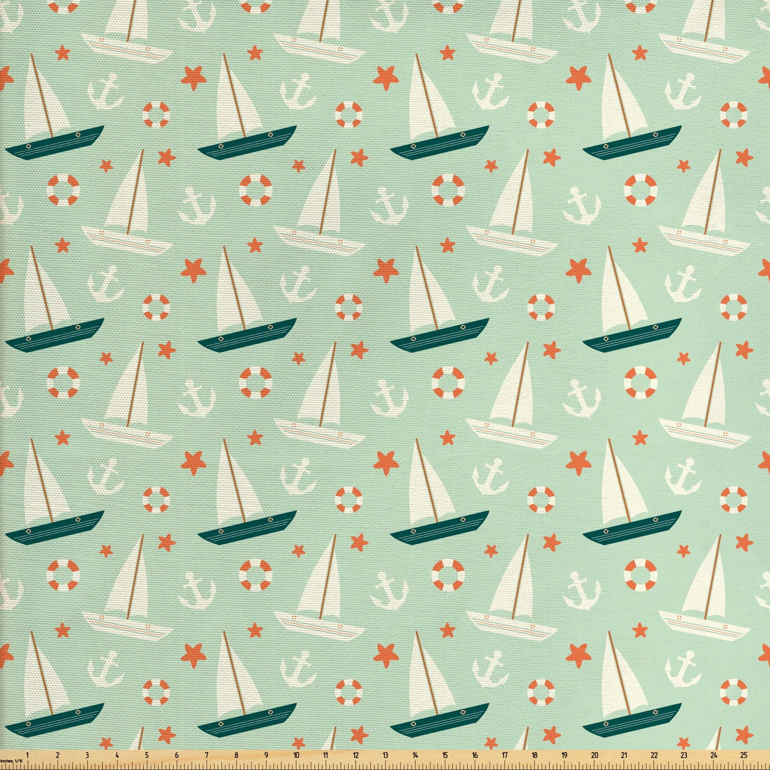 Ambesonne Nautical Fabric by the Yard Upholstery, Sailboats Stars, 2 ...