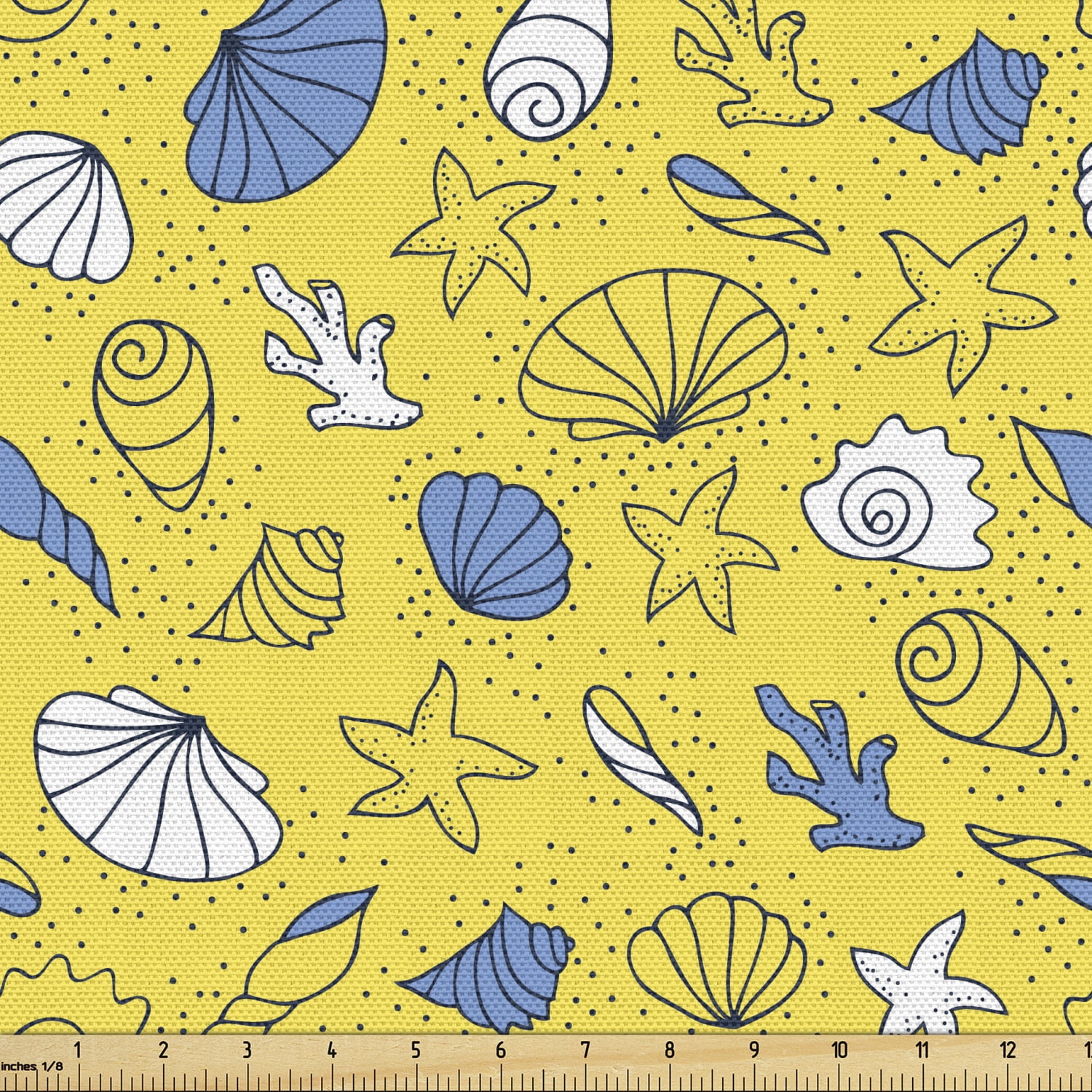 Nautical Fabric by the Yard, Marine Ocean Sea Life Theme Cartoon Drawn ...