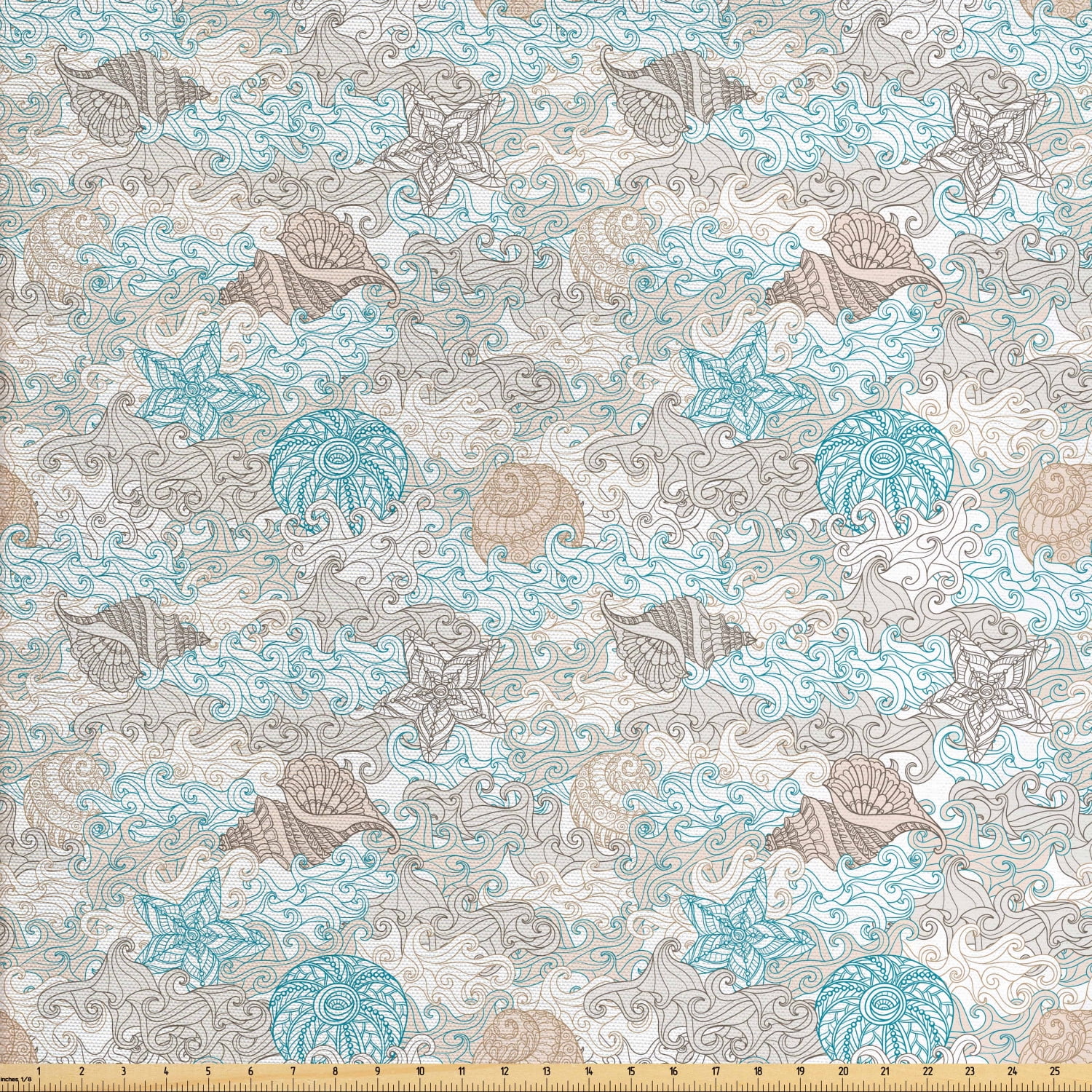 Nautical Fabric by the Yard, Pastel Toned Sea Shell Starfish Mollusk ...