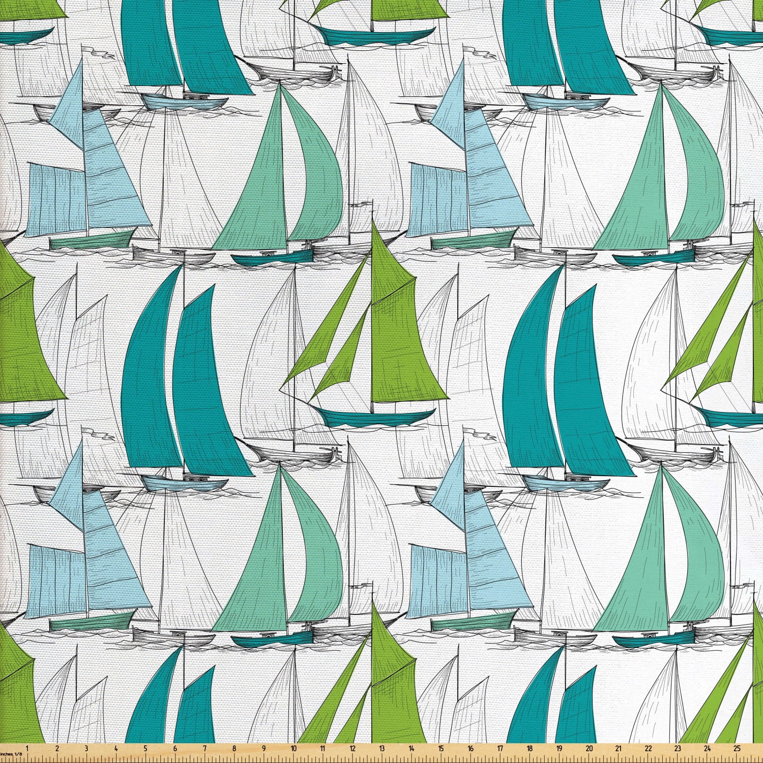 Ambesonne Nautical Fabric by the Yard Upholstery, Sailing Boat Theme, 2 ...