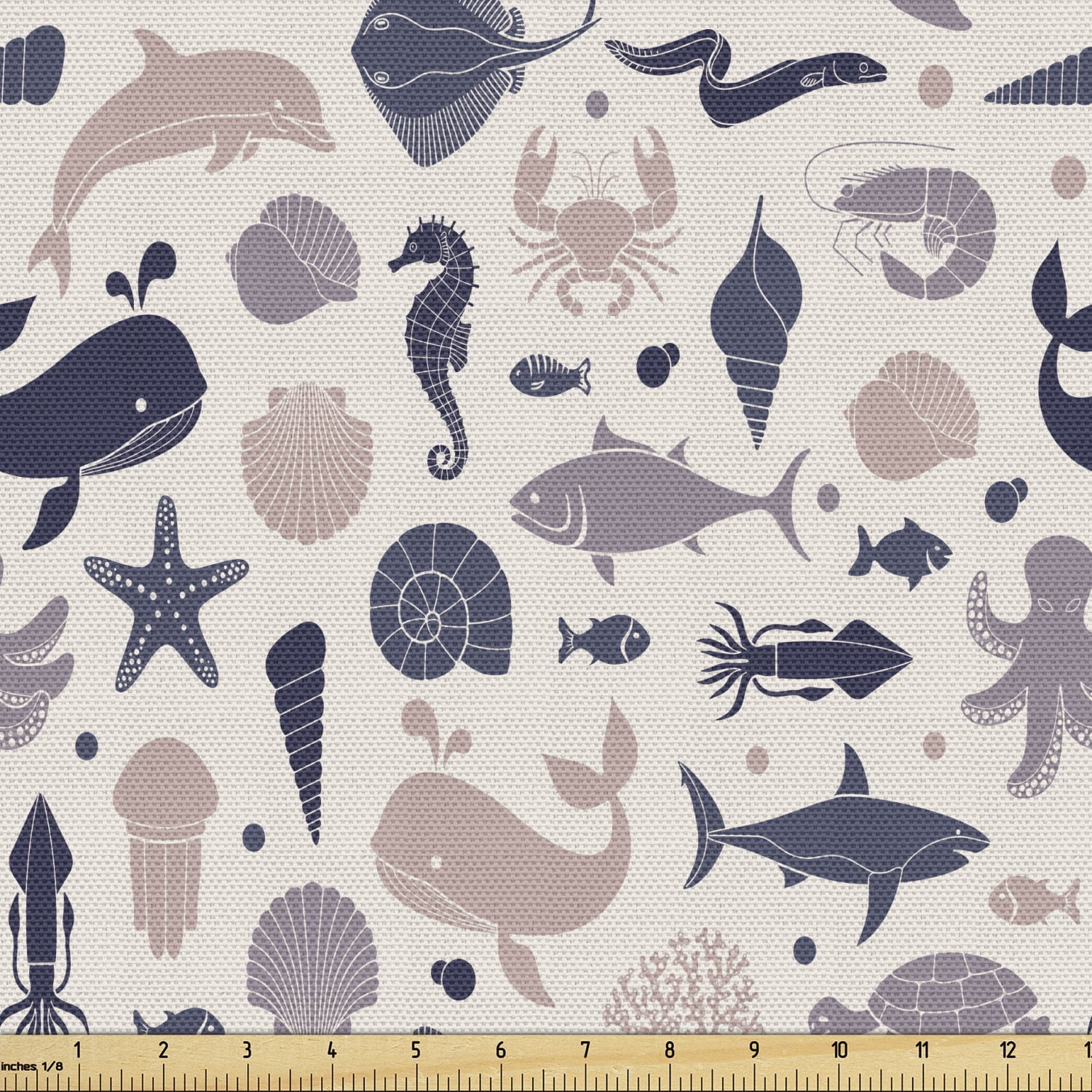 Ambesonne Nautical Fabric by the Yard Upholstery, Vintage Sea Life ...