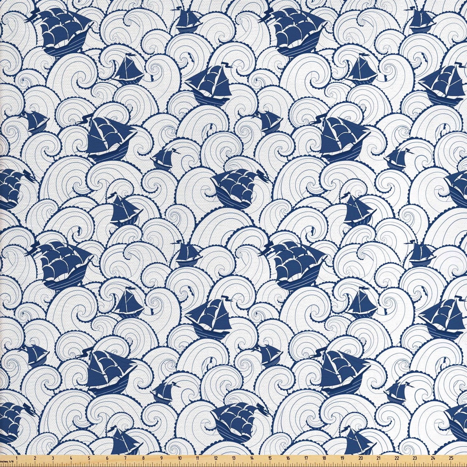 Ambesonne Nautical Fabric by the Yard Upholstery, Boat on Ocean Journey ...