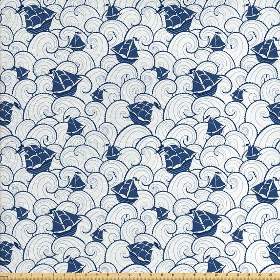 Ambesonne Nautical Fabric by the Yard Upholstery, Boat on Ocean Journey ...
