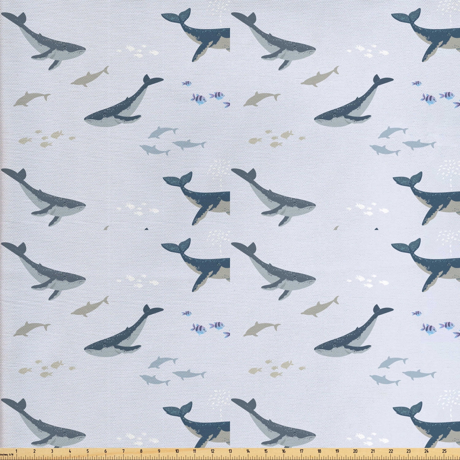 Ambesonne Nautical Fabric by the Yard Upholstery, Whales and Fishes, 2 ...