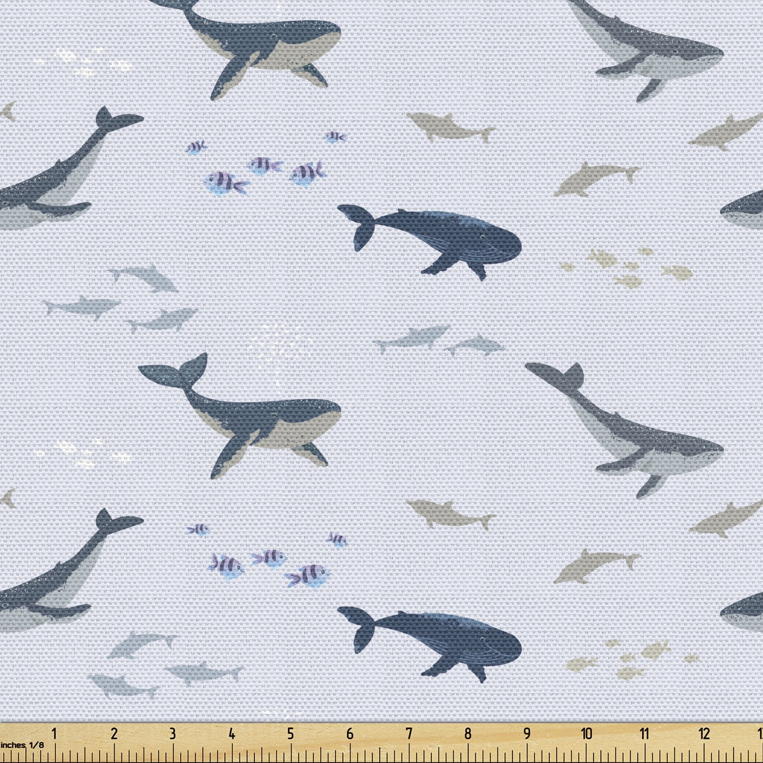 Ambesonne Nautical Fabric by the Yard Upholstery, Whales and Fishes, 1 ...