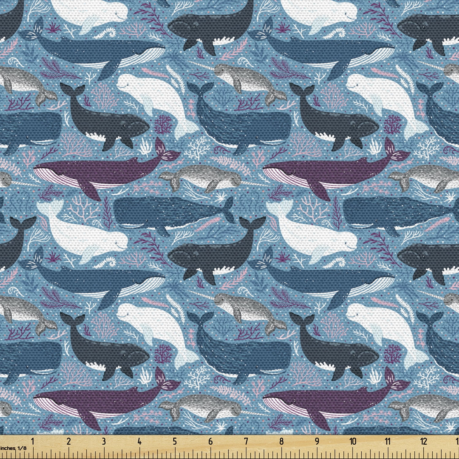 Ambesonne Nautical Fabric by the Yard Upholstery, Underwater Marine ...