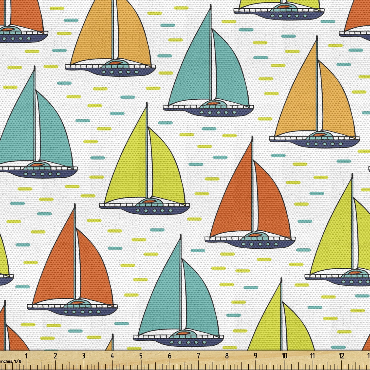 Ambesonne Nautical Fabric by the Yard Upholstery, Colorful Windboats on ...