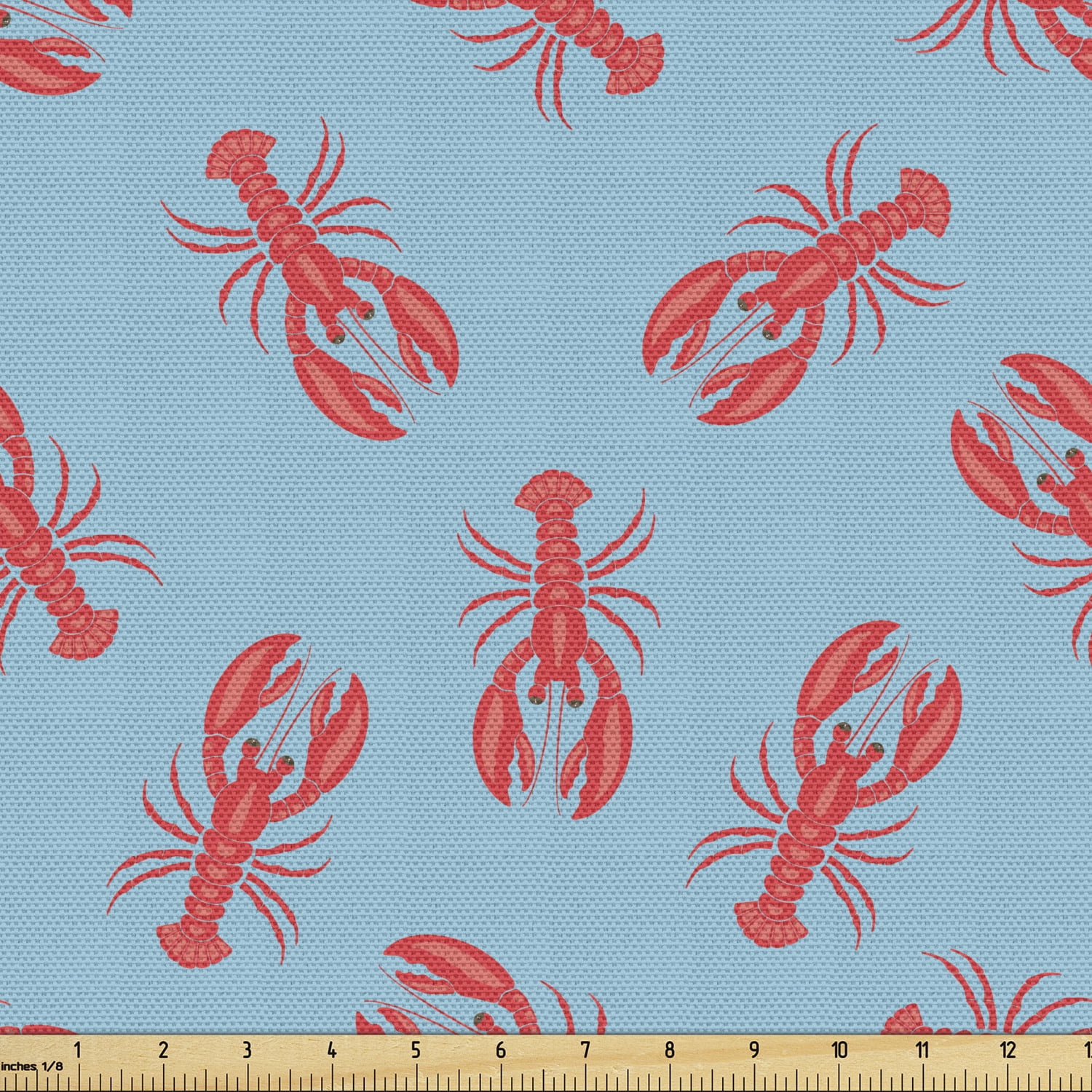 Ambesonne Nautical Print Material Fabric by the Yard, Sea Life Lobsters ...