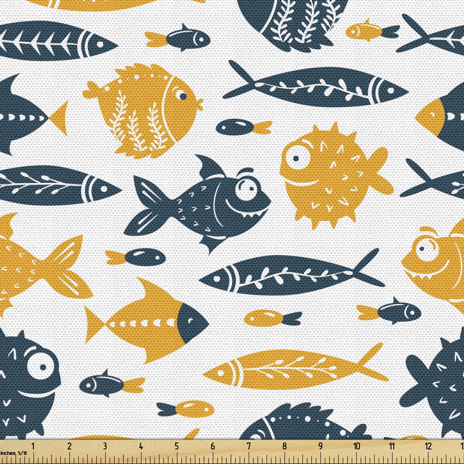 Ambesonne Nautical Fabric by the Yard Upholstery, Ornate Bizarre Fish ...
