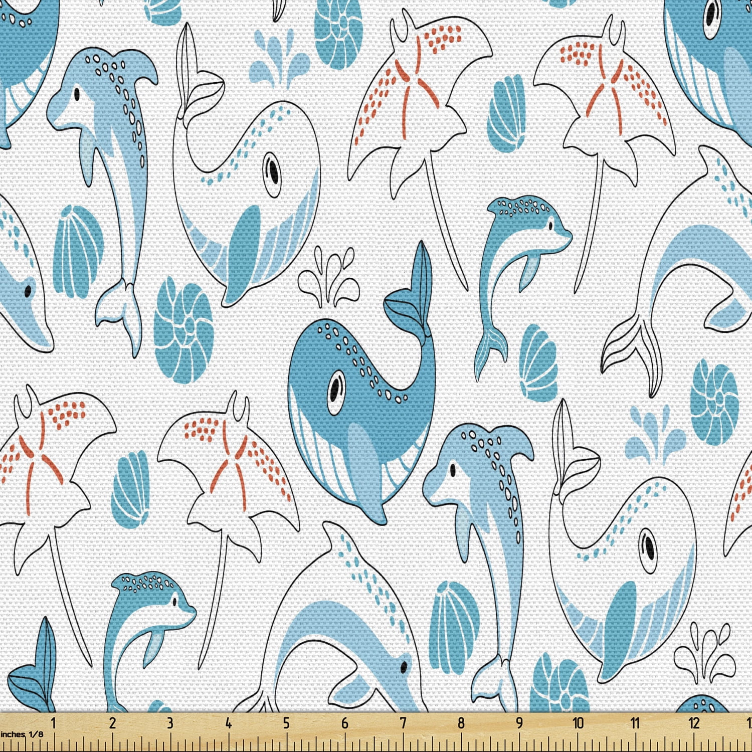 Ambesonne Nautical Fabric by the Yard Upholstery, Art Underwater ...