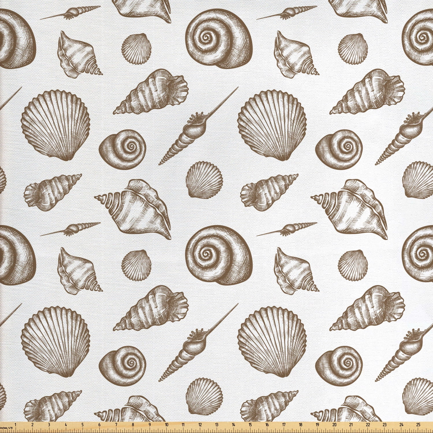 Ambesonne Nautical Fabric by the Yard Upholstery, Hand Drawn Seashell ...