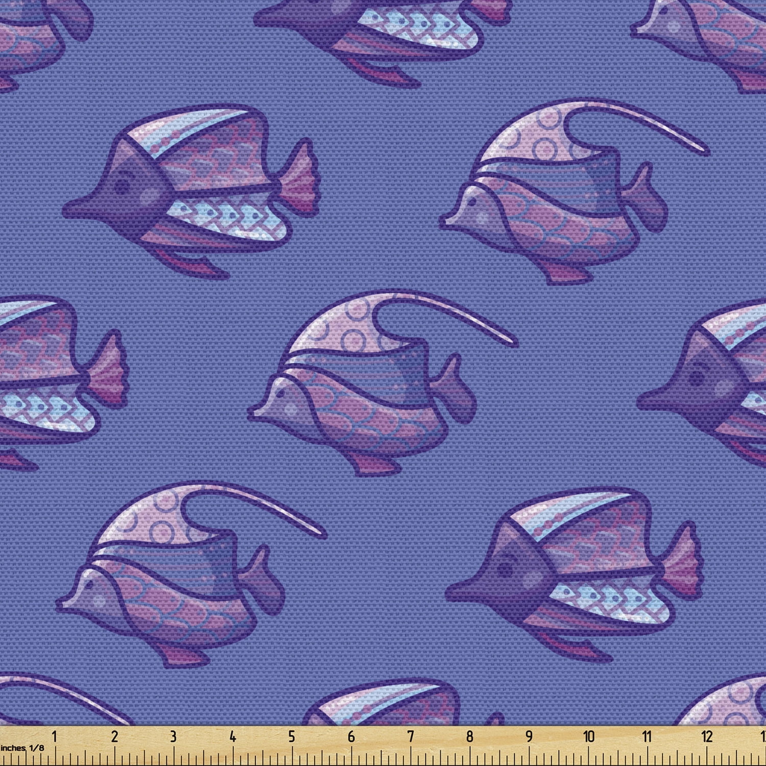 Ambesonne Nautical Fabric by the Yard Upholstery, Underwater Fishes ...