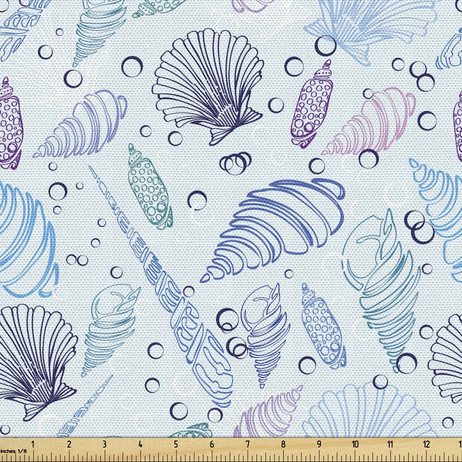 Ambesonne Nautical Fabric by the Yard Upholstery, Seashells Bubble ...
