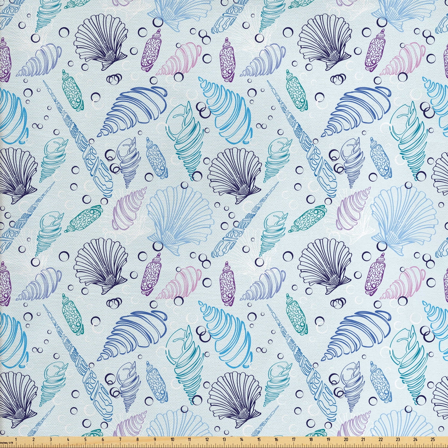 Nautical Fabric by the Yard, Various Sea Shell Pattern Underwater ...