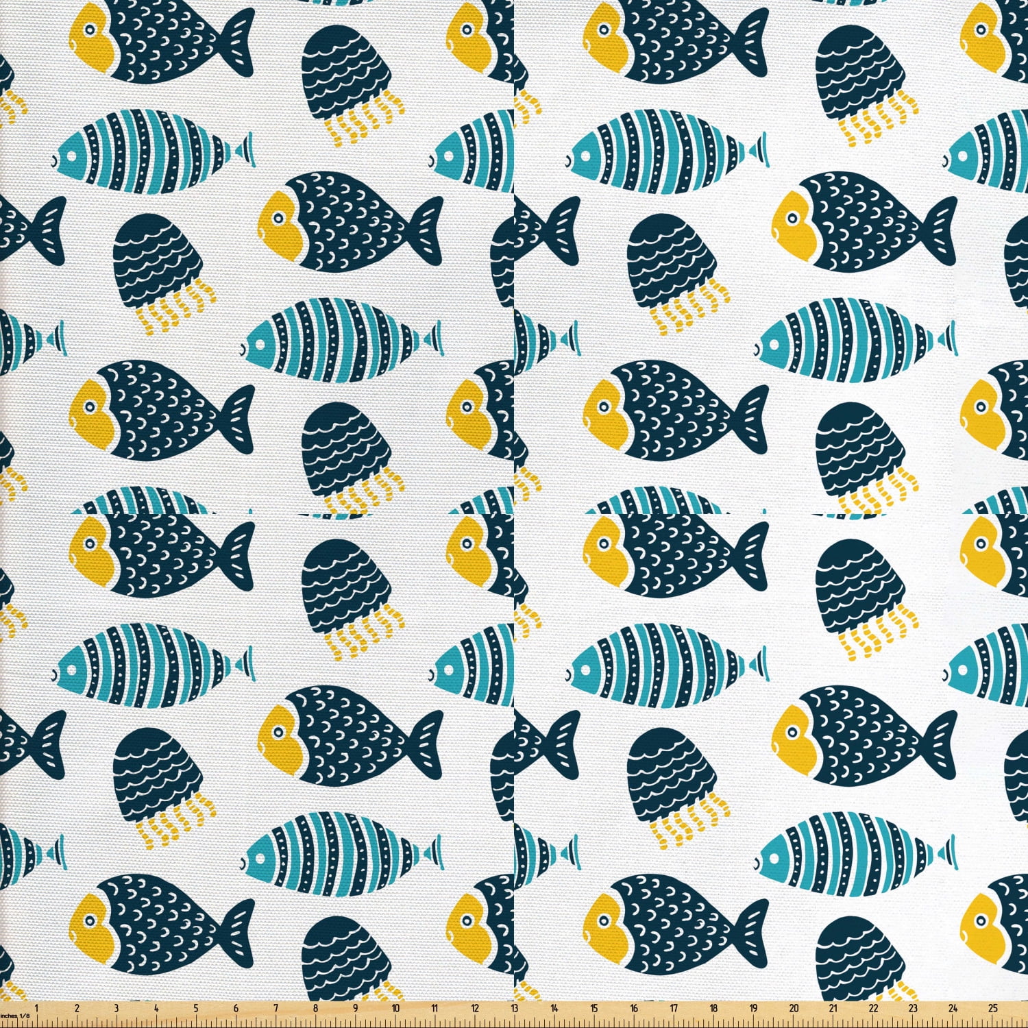 Nautical Fabric by the Yard, Animal Print of Fish and Jellyfish ...