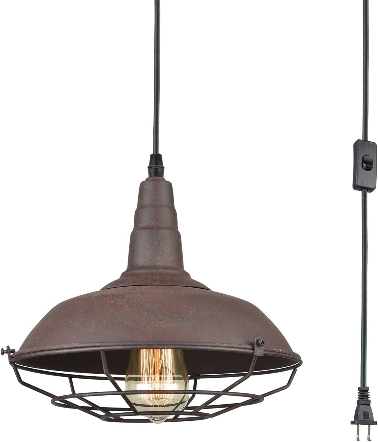 Nautical Farmhouse Plug-in Pendant Light Barn Metal Wire Caged Swag Light Fixture with On/Off ...