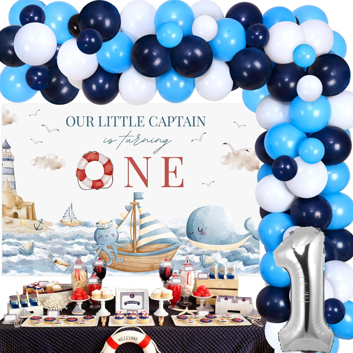 Sursurprise Nautical First Birthday Party Decoration Kit 1 Foil 54 ...