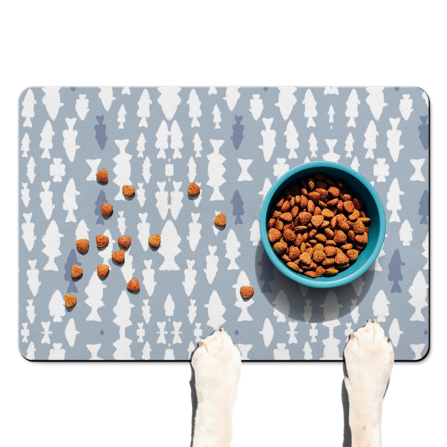Nautical Fish & Anchor Dog Feeding Mat - Waterproof 4-Layer Pet ...