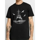 Nautical Fishing Boat Graphic Tee with Seagulls Ocean Scene Unisex ...