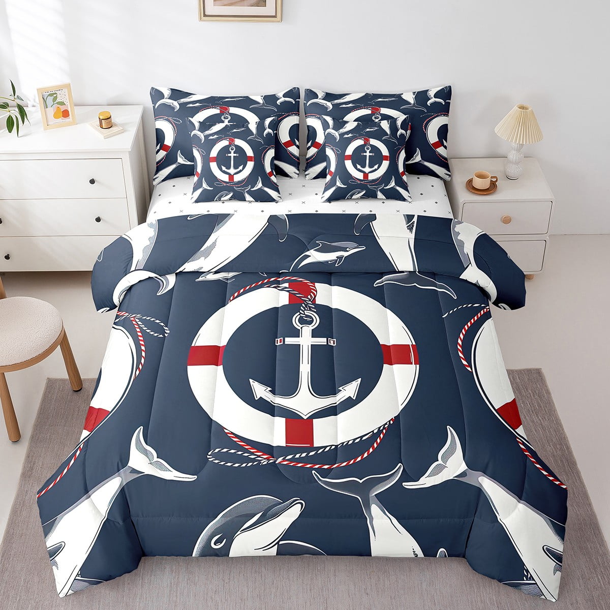 Nautical Full Size Comforter Set - Bedding Set Full 7 Pieces,Vintage ...
