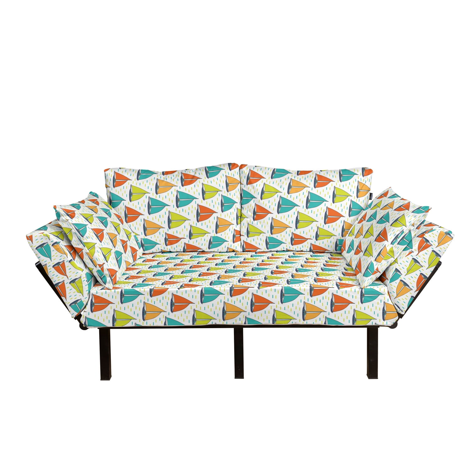 Nautical Futon Couch, Colorful Windboats on the Sea Sailing Extreme ...
