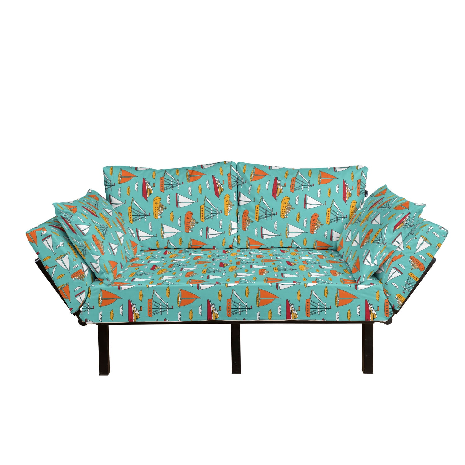 Nautical Futon Couch, Sea River and Ocean Transport on Turquoise ...