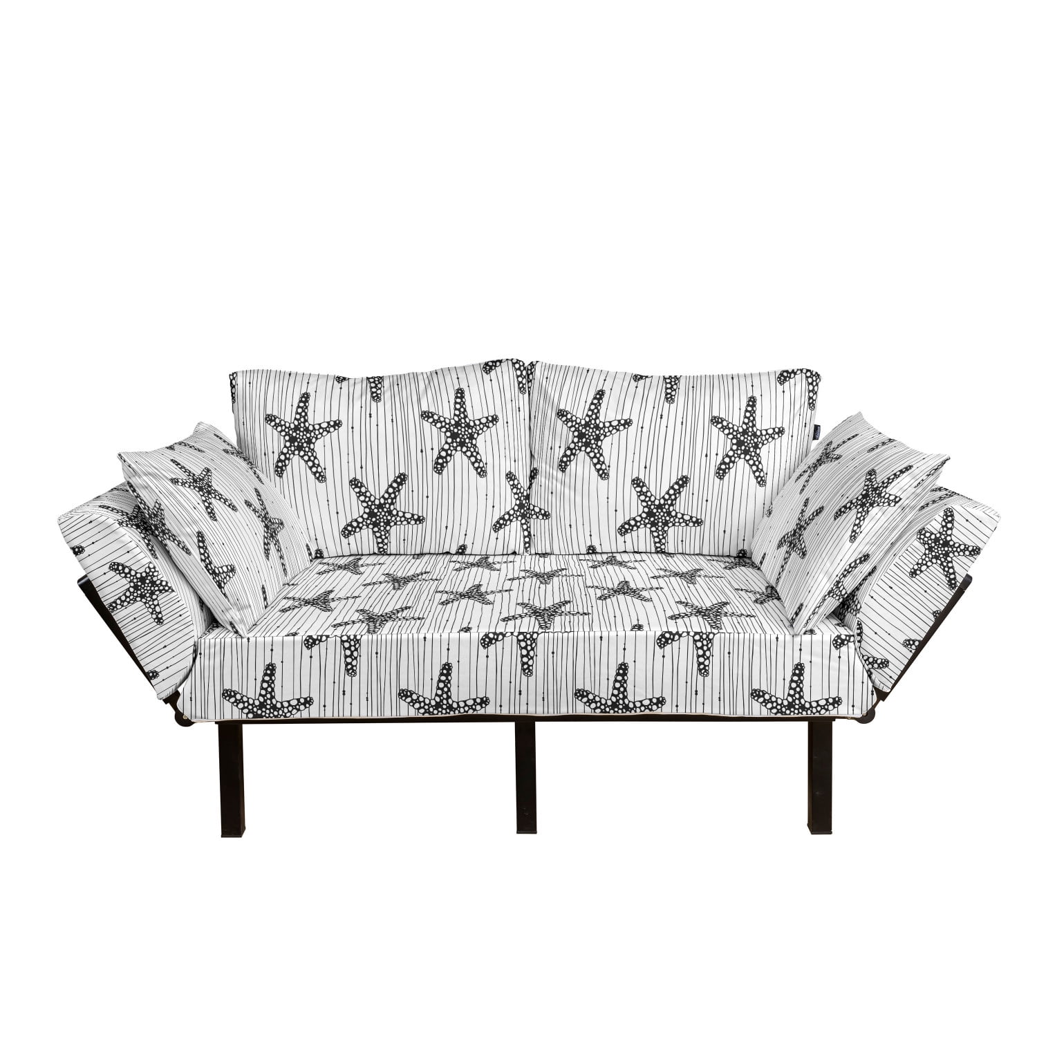 Nautical Futon Couch, Starfish Pattern on Uneven Stripes with Dots ...