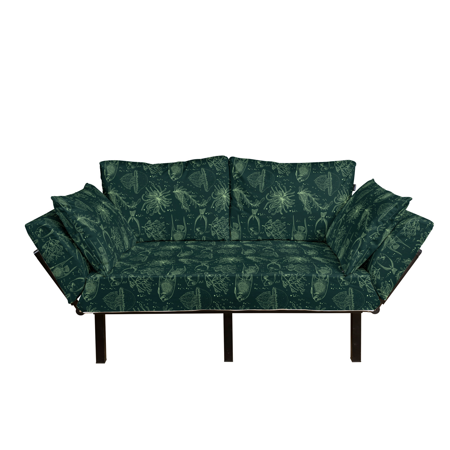Nautical Futon Couch, Tropical Fish Underwater Plants Jellyfish and ...
