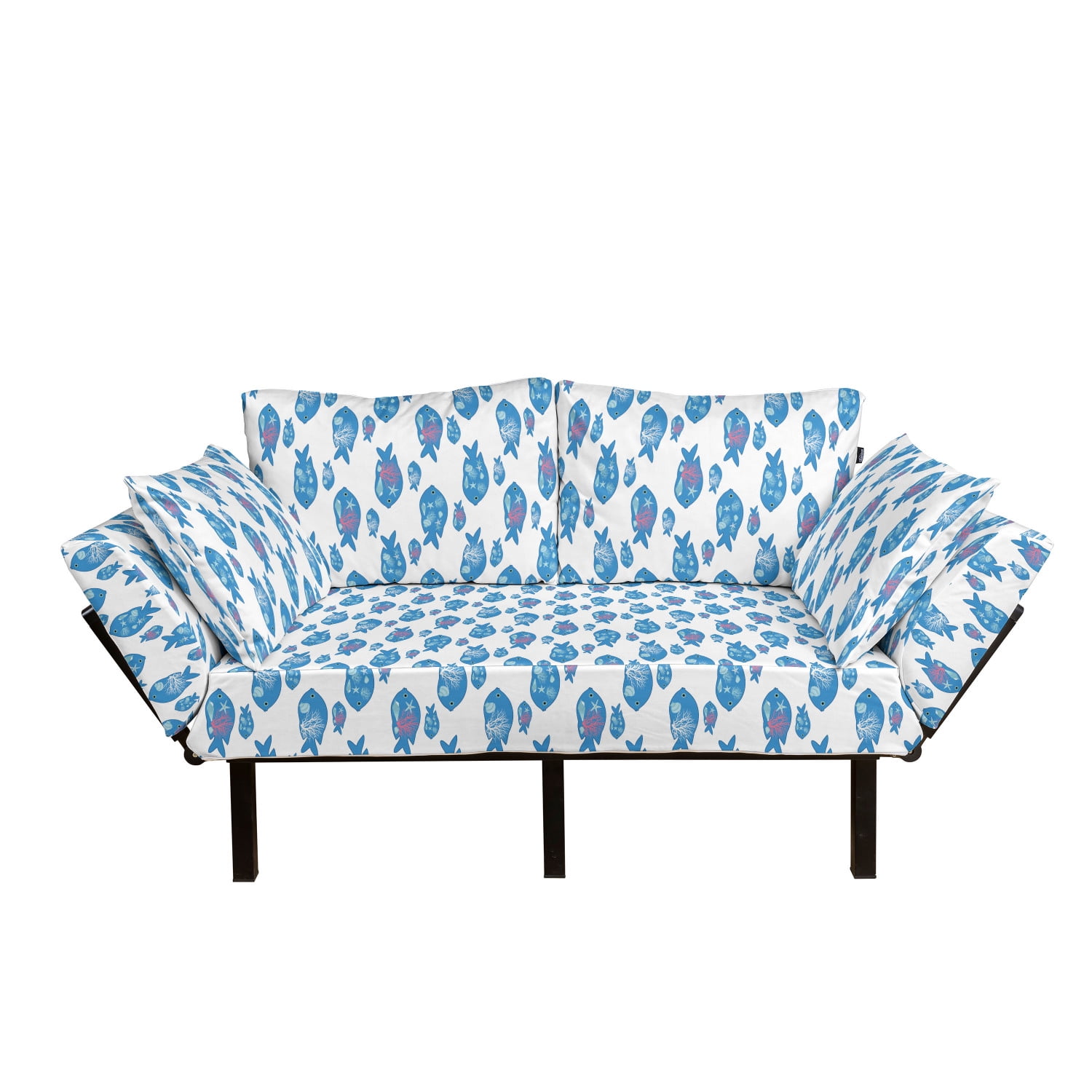 Nautical Futon Couch, Underwater Elements in Abstract Fish Design ...