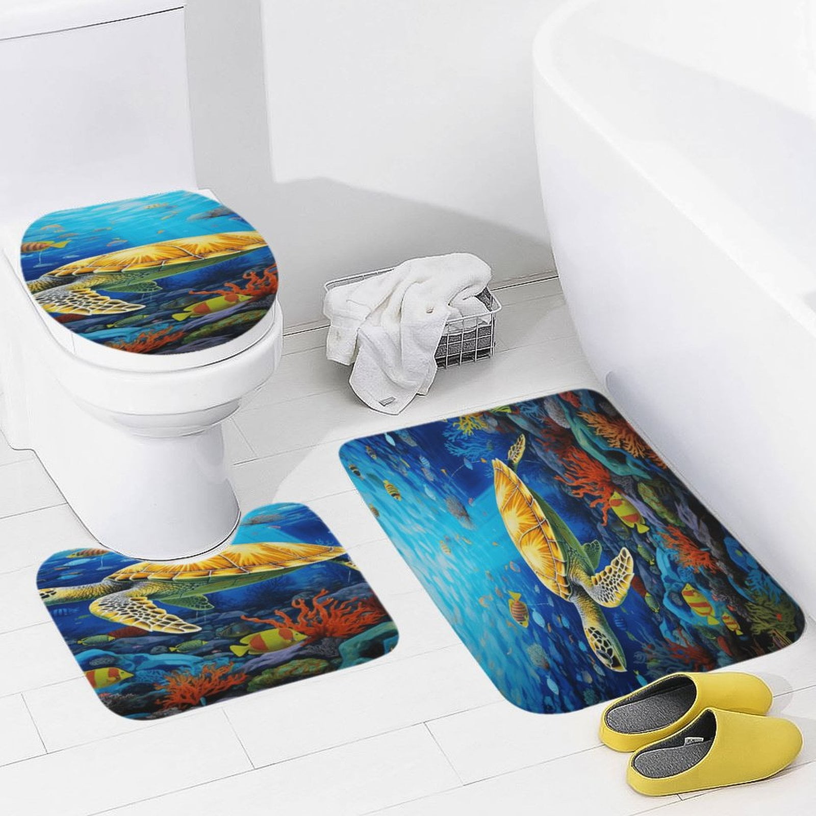 Nautical Green Sea Turtles 3 Piece Bath Rugs Mat Set, Flannel Mats ...