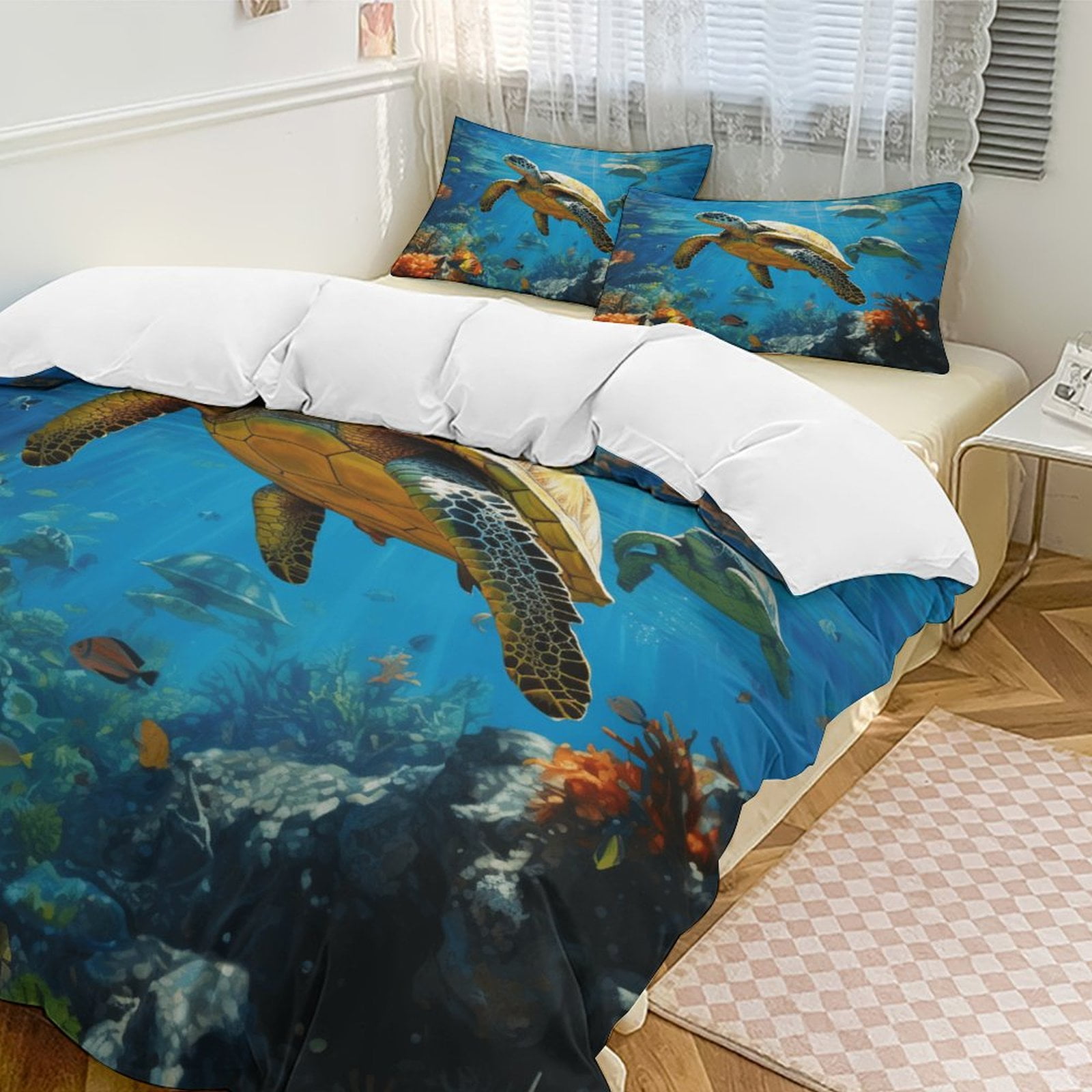 Nautical Green Sea Turtles 3D Duvet Cover Set Quilt Cover Theme of Kid ...