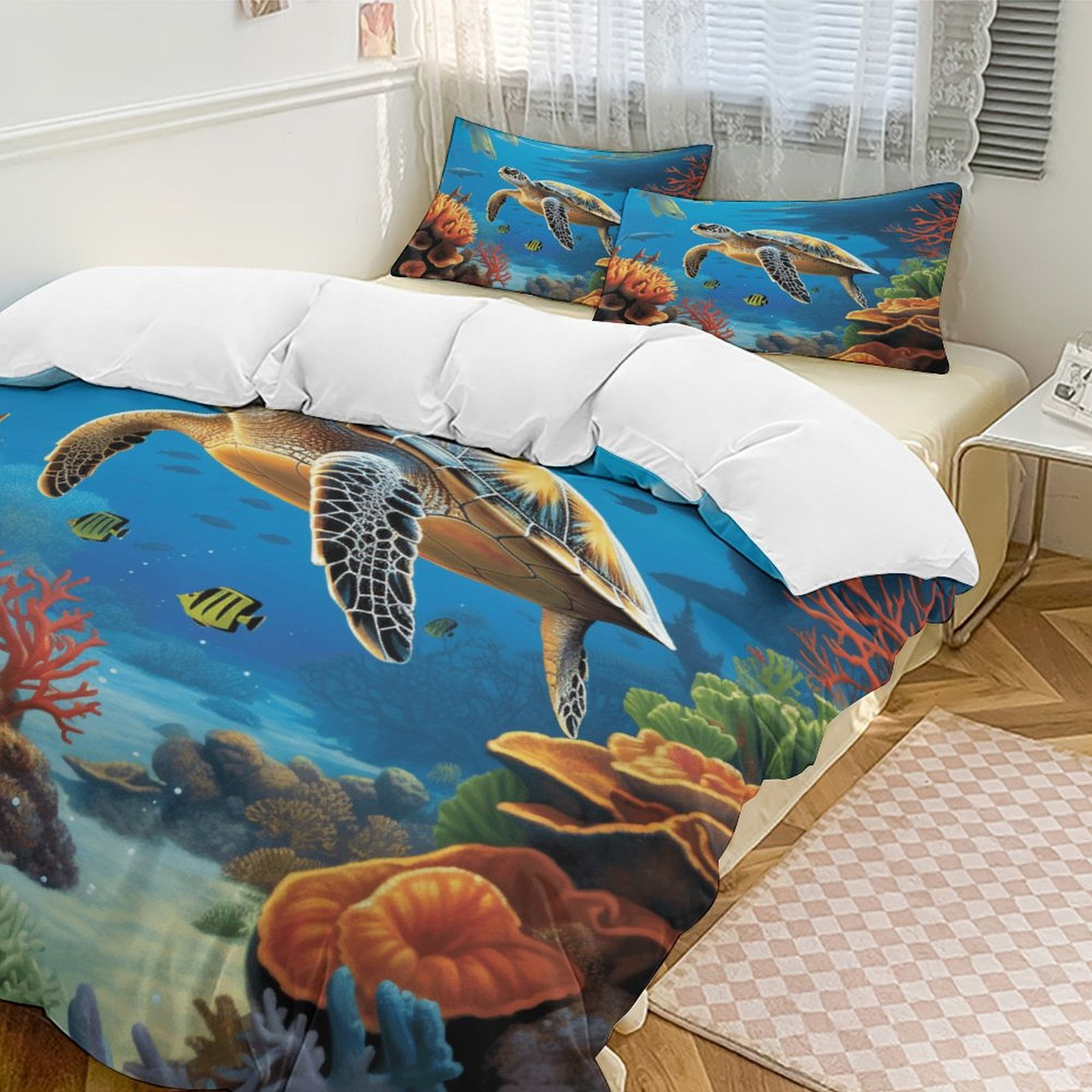 Nautical Green Sea Turtles 3D Duvet Cover Set Quilt Cover Theme of Kid ...