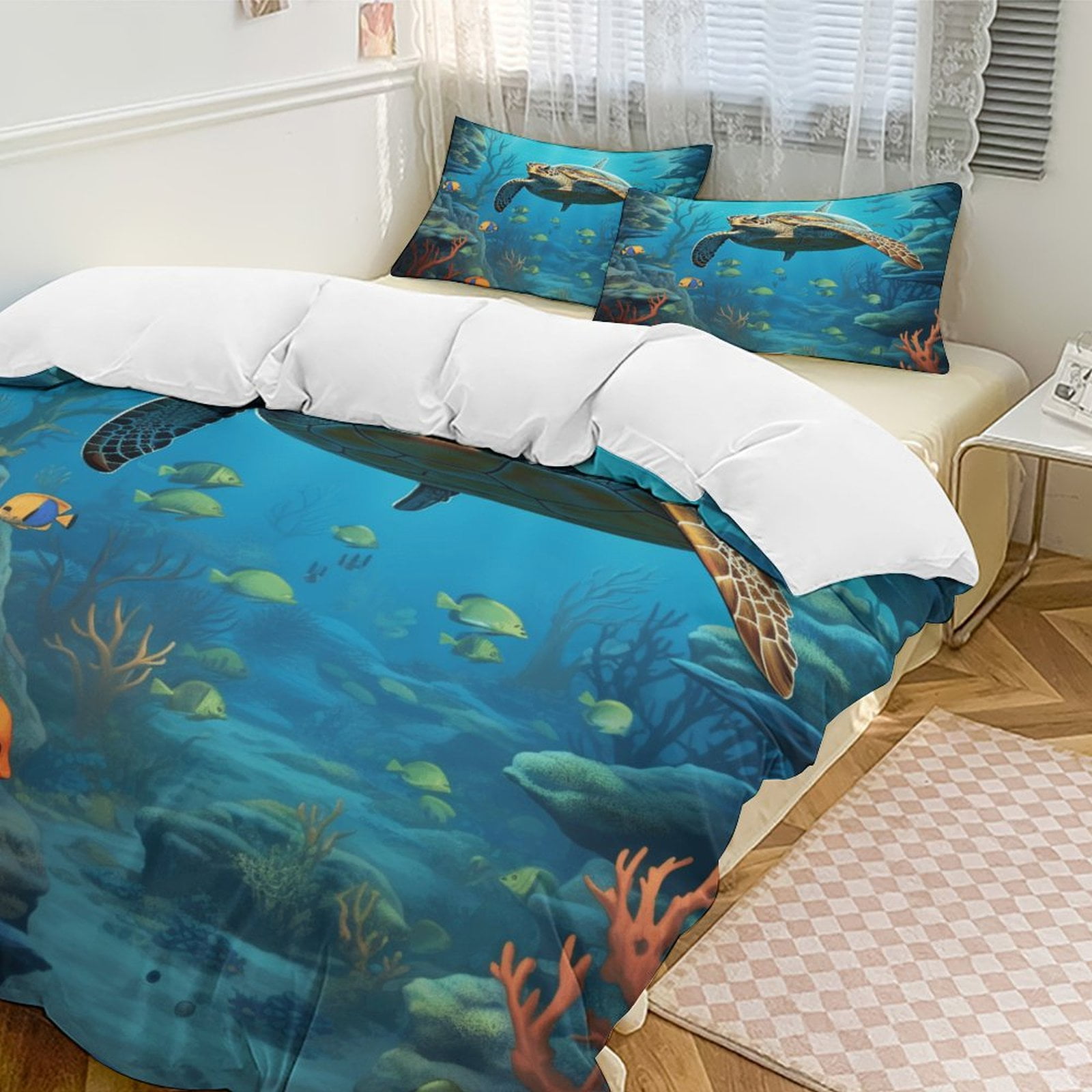 Nautical Green Sea Turtles 3D Duvet Cover Set Quilt Cover Theme of Kid ...