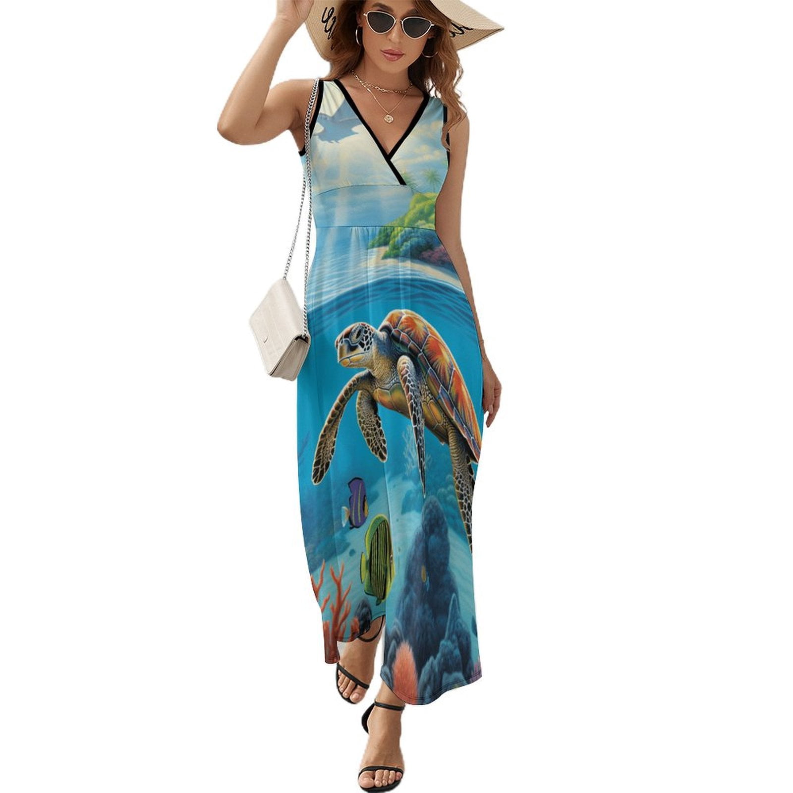 Nautical Green Sea Turtles Art Sleeveless Dress Women's Summer Suit ...