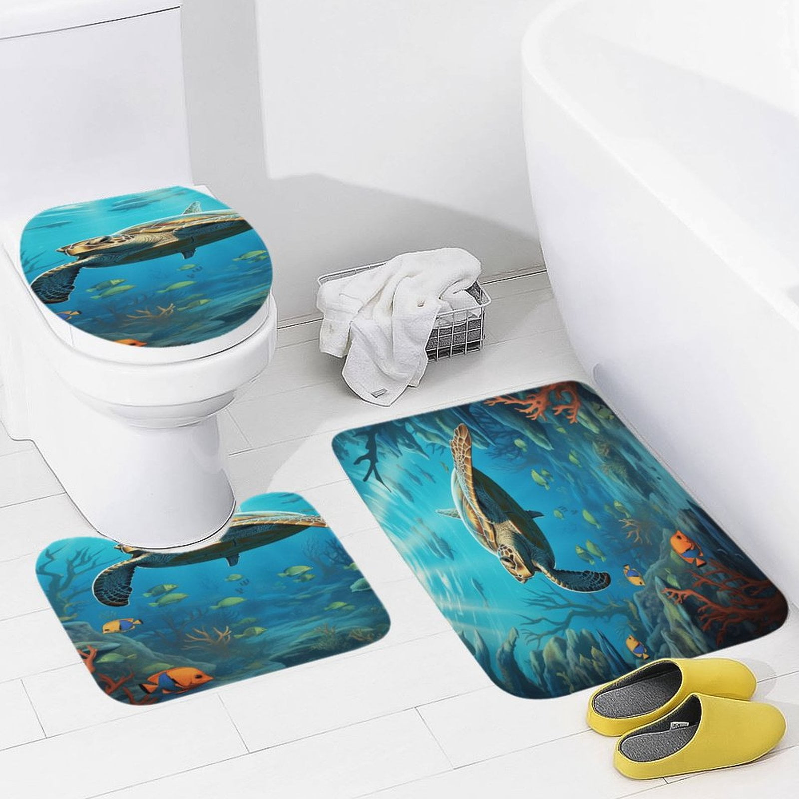 Nautical Green Sea Turtles Bathroom Mats Set of 3 Pieces，Non Slip Non ...