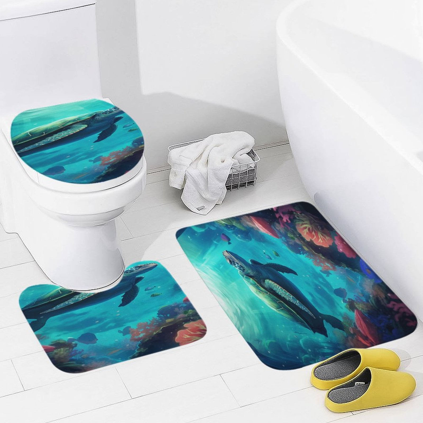 Nautical Green Sea Turtles Bathroom Mats Set 3-piece Bath Mats , Floor ...