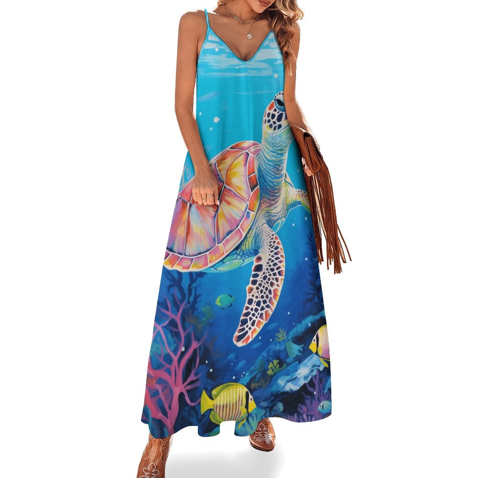 Nautical Green Sea Turtles Fine Art Sleeveless Dress Summer Dress Woman ...