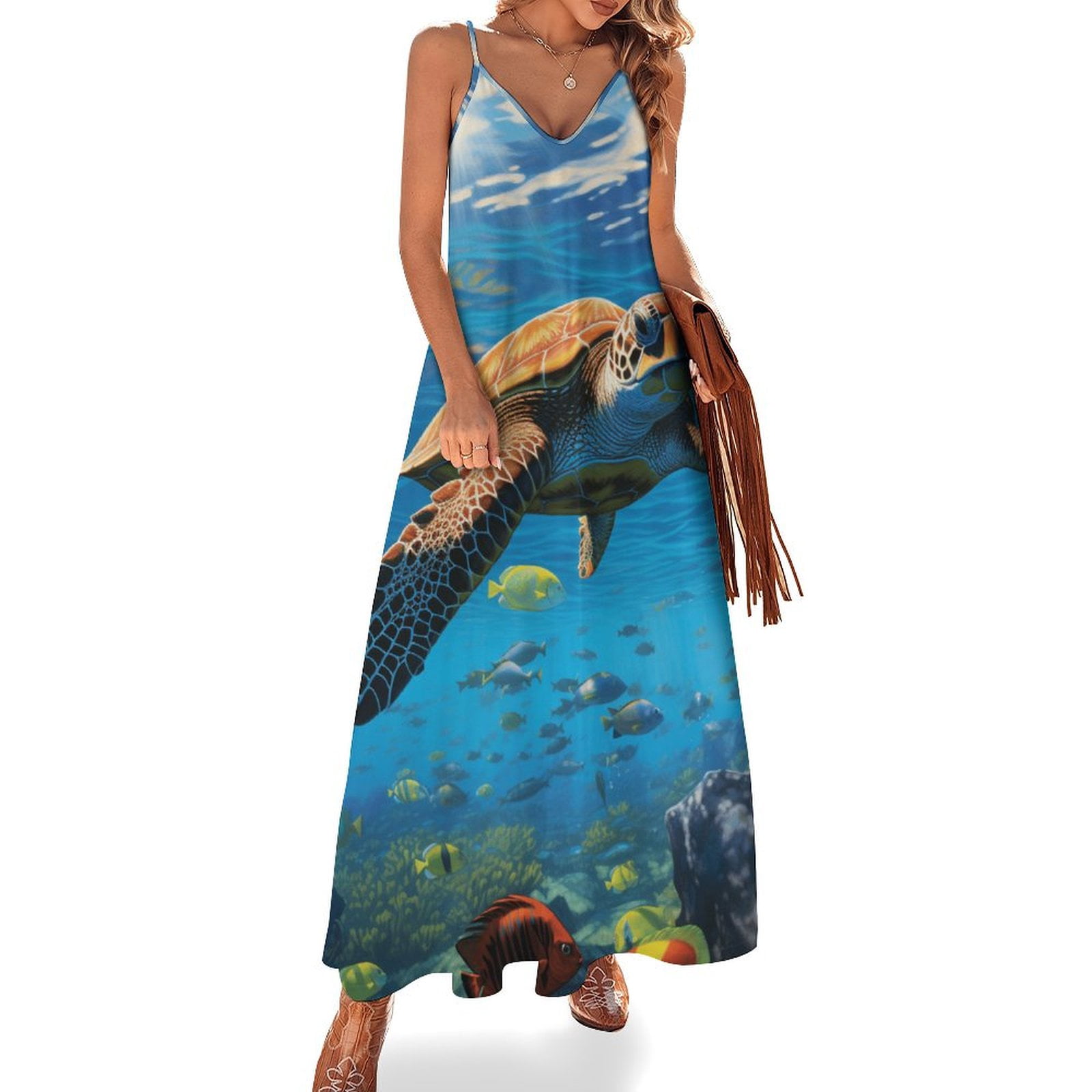Nautical Green Sea Turtles Fine Art Sleeveless Dress Summer Dress Woman ...