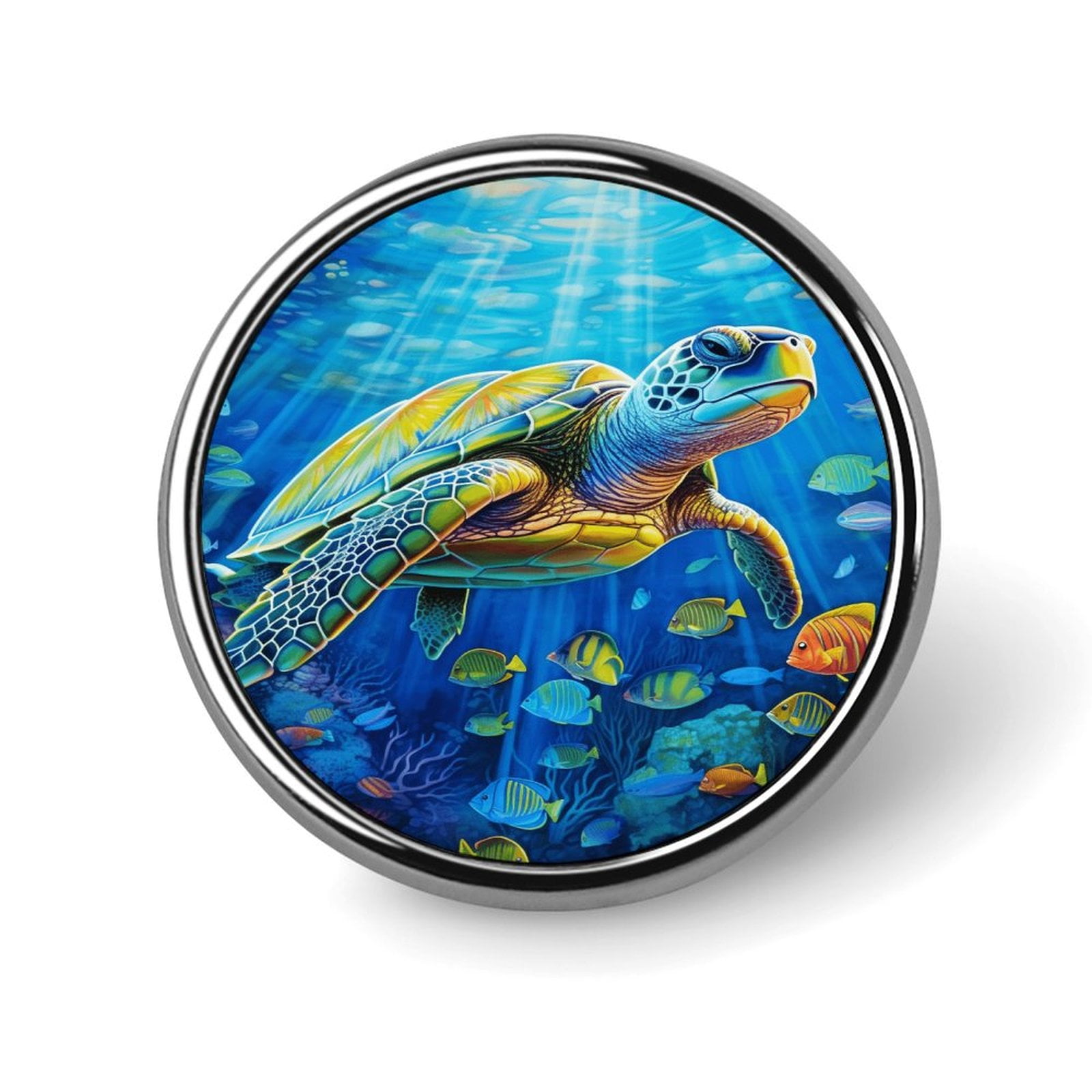 Nautical Green Sea Turtles Lapel Pin Round Art Badge Accessories ...
