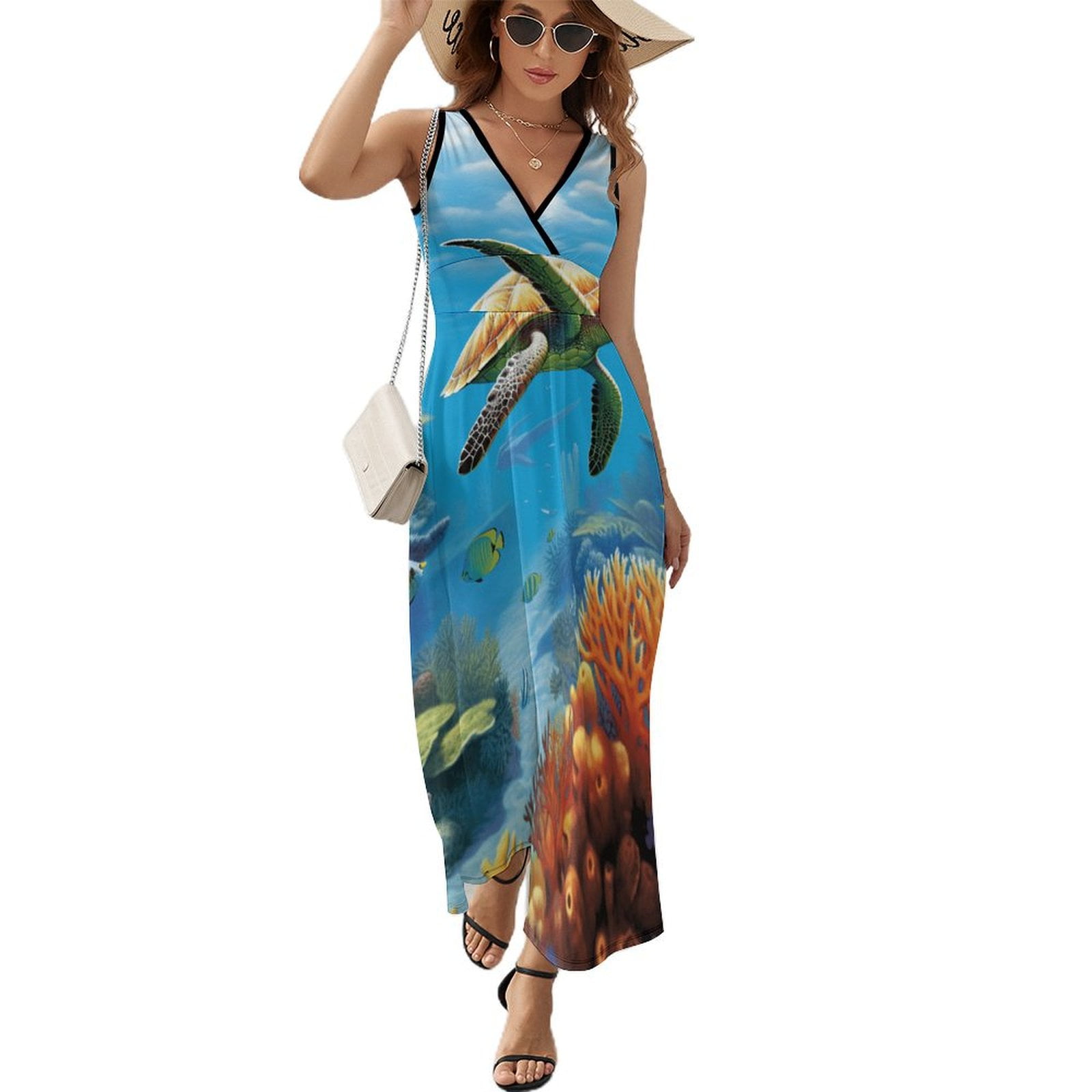 Nautical Green Sea Turtles Pattern Design Sleeveless Dress Summer ...