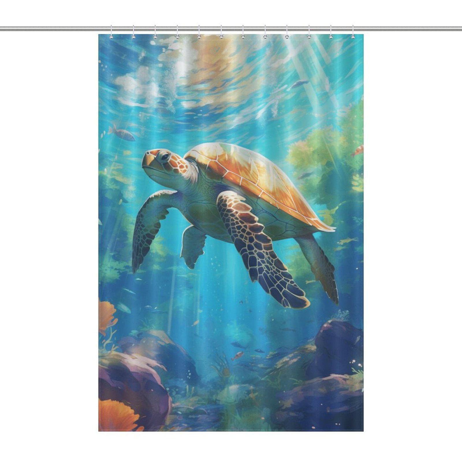 Nautical Green Sea Turtles Shower Curtain Cloth Fabric Bathroom Decor ...