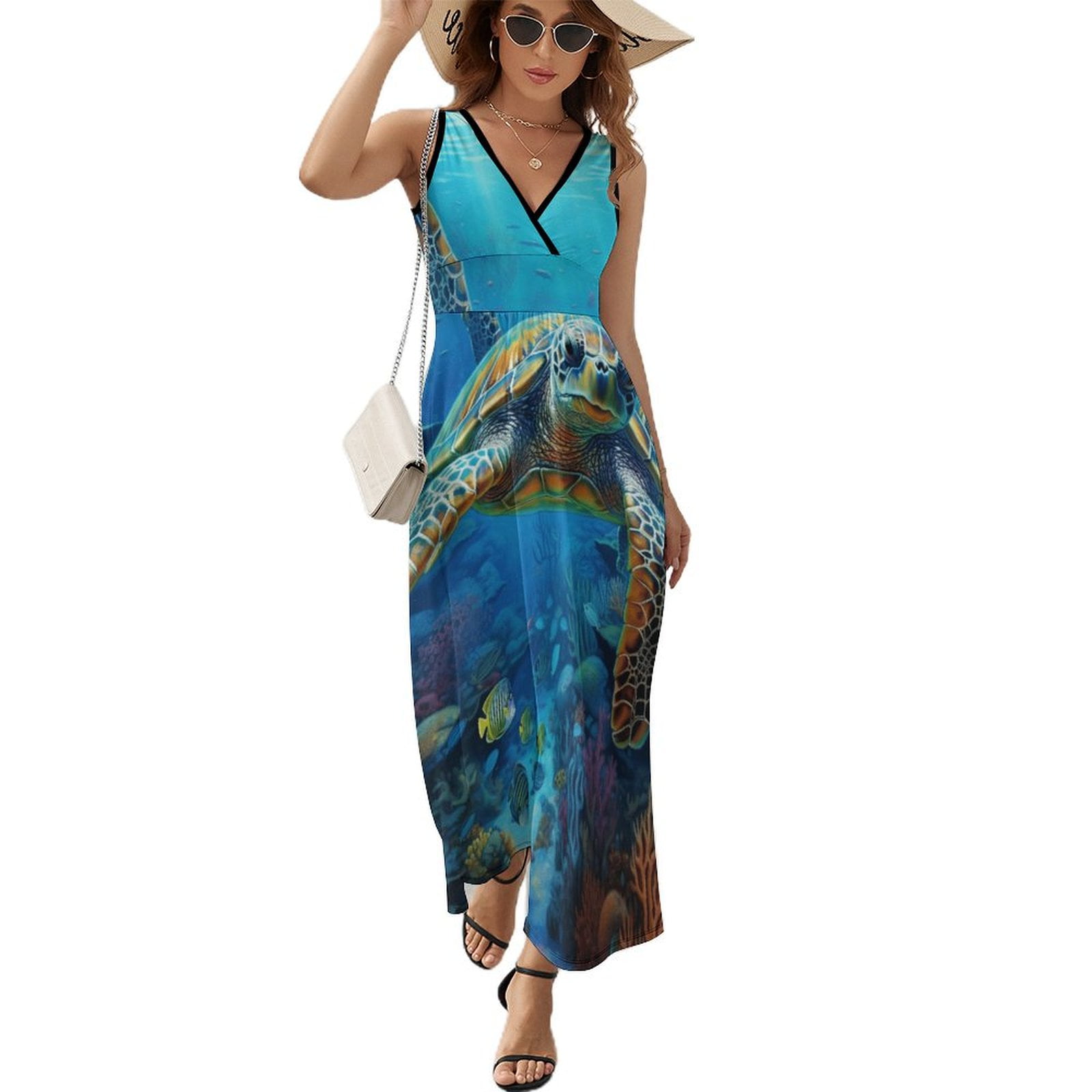 Nautical Green Sea Turtles Sleeveless Dress Female Clothing Dress Women ...