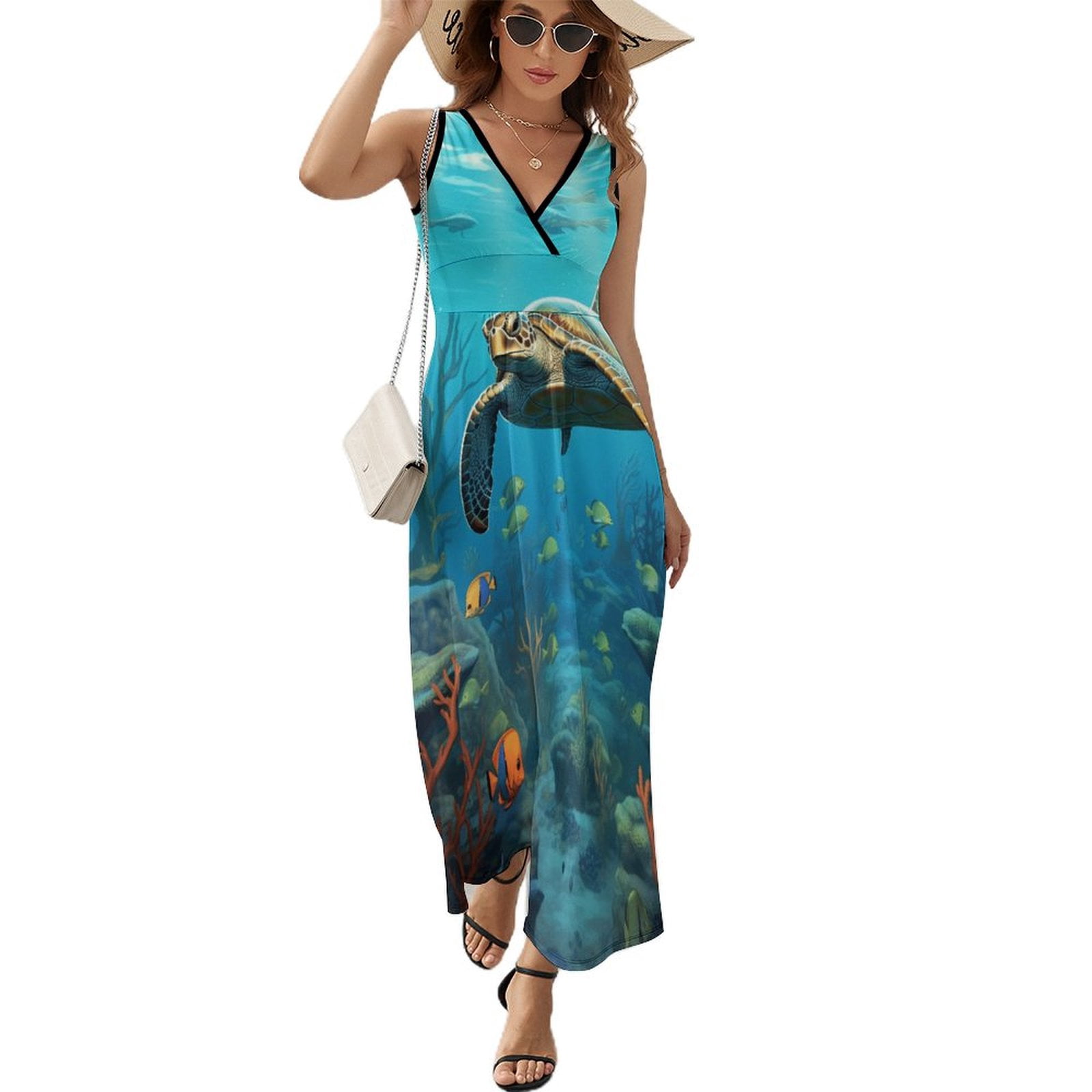 Nautical Green Sea Turtles Sleeveless Dress Female Clothing Dress Women ...