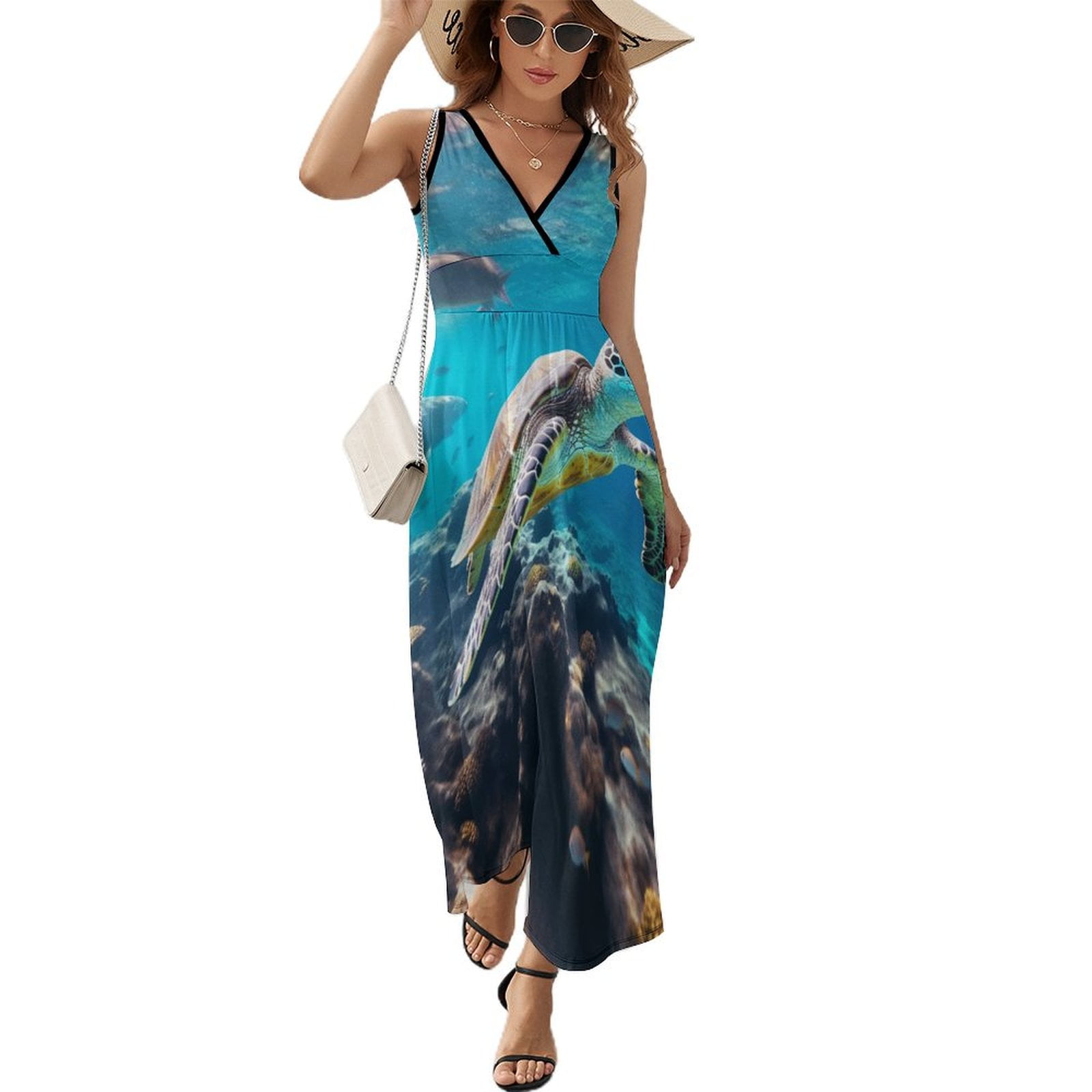 Nautical Green Sea Turtles Sleeveless Dress Female Clothing Dress Women ...