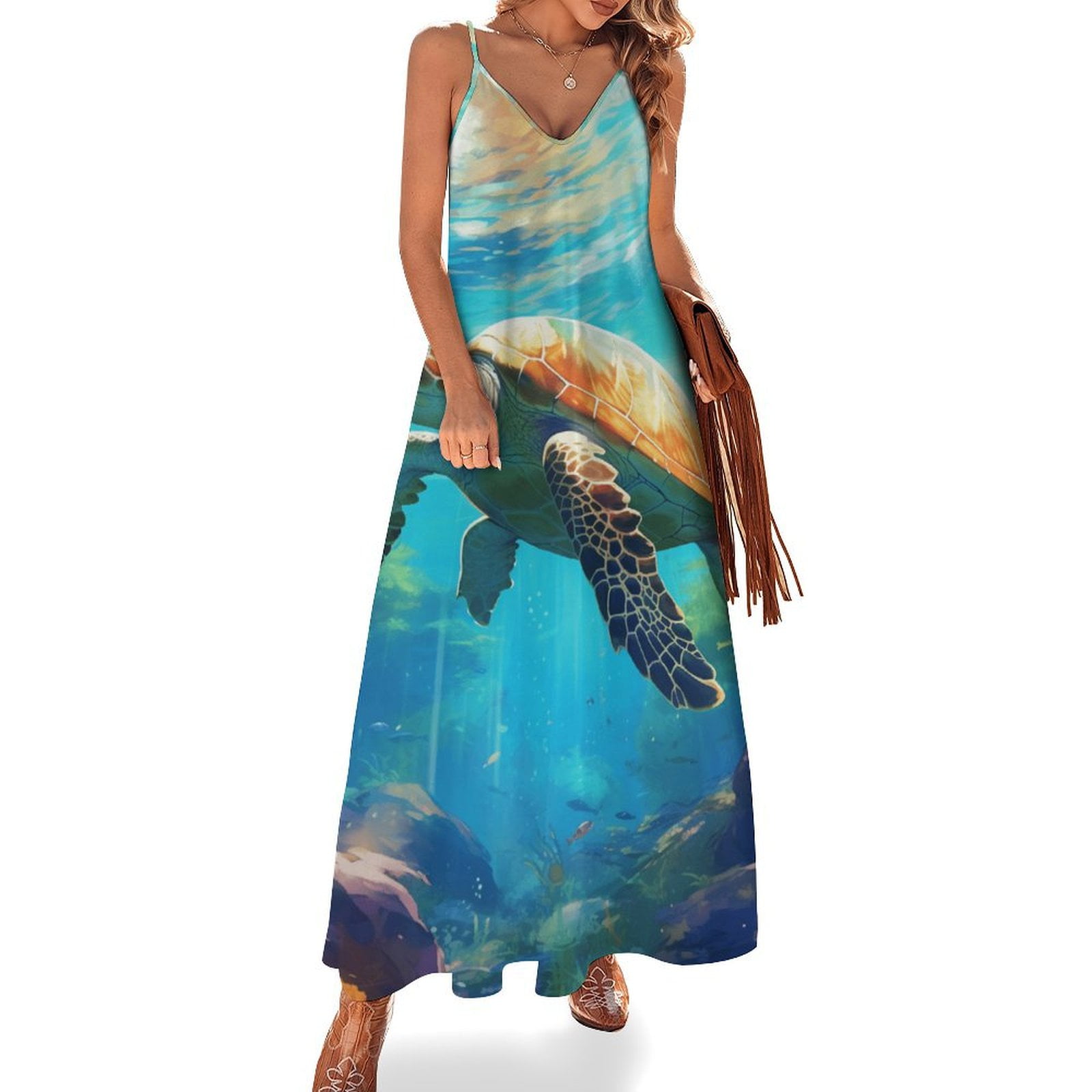 Nautical Green Sea Turtles Sleeveless Dress Women's Luxury Party Dress ...