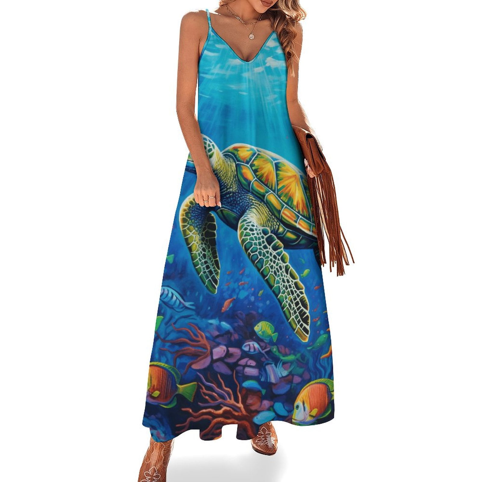 Nautical Green Sea Turtles Sleeveless Dress Women's Luxury Party Dress ...